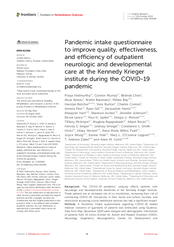 (PDF) Pandemic intake questionnaire to improve quality, effectiveness ...