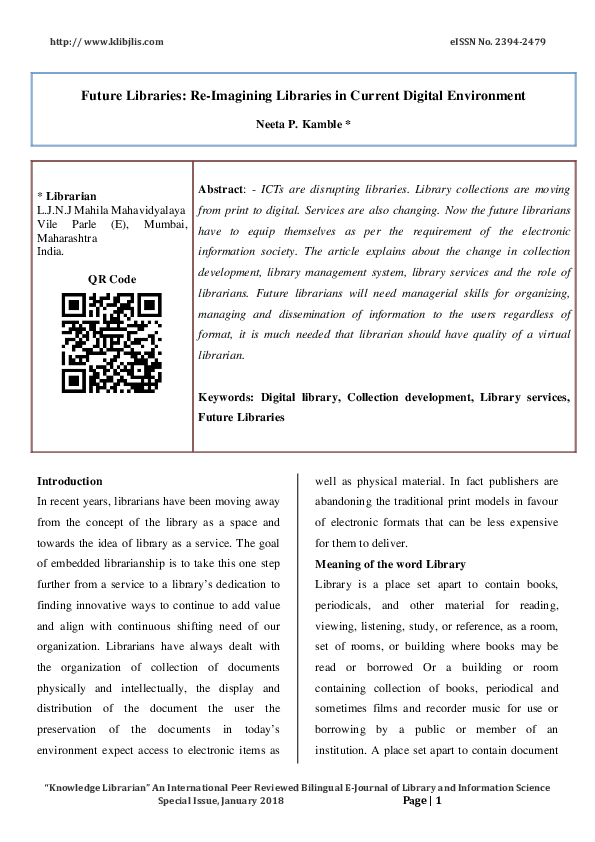 (PDF) Future Libraries: Re-Imagining Libraries in Current Digital ...