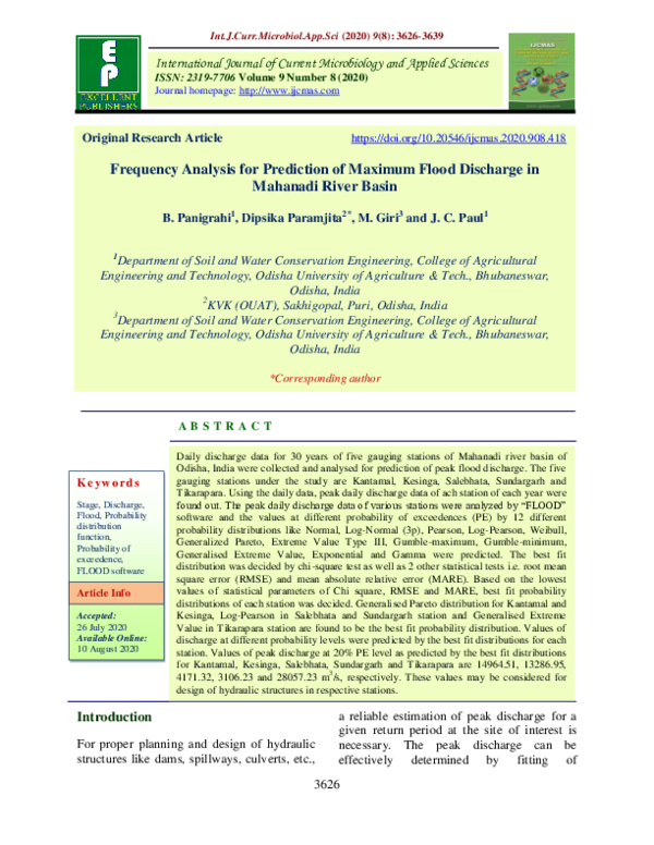 (PDF) Frequency Analysis for Prediction of Maximum Flood Discharge in ...