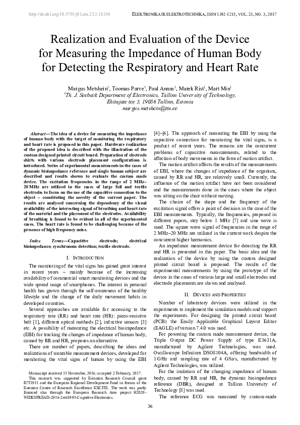 (PDF) Realization and Evaluation of the Device for Measuring the Impedance of Human Body for ...