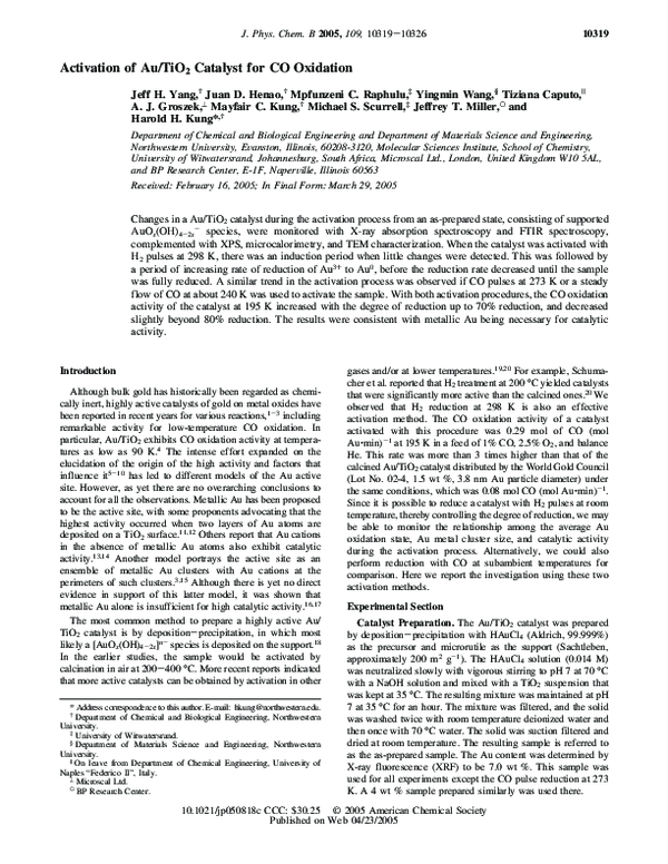 (PDF) Activation of Au/TiO2 Catalyst for CO Oxidation