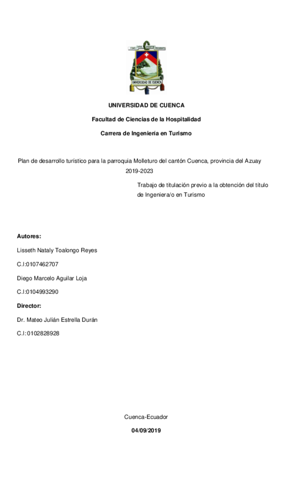 (PDF) Plan de desarrollo turístico para la parroquia Molleturo del ...