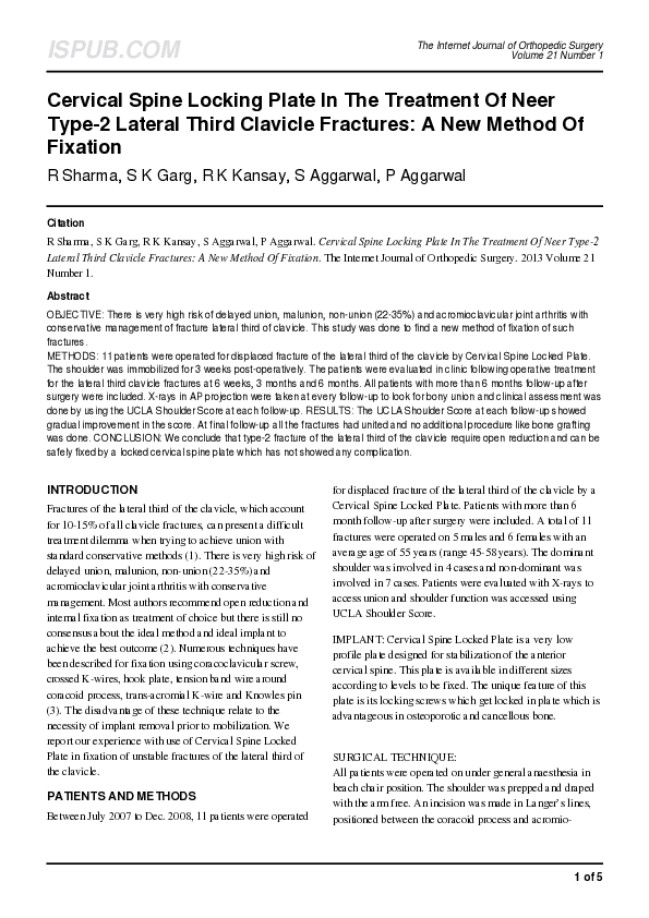 (PDF) Cervical Spine Locking Plate In The Treatment Of Neer Type-2 ...