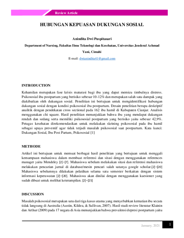 (PDF) HUBUNGAN KEPUASAN DUKUNGAN SOSIAL