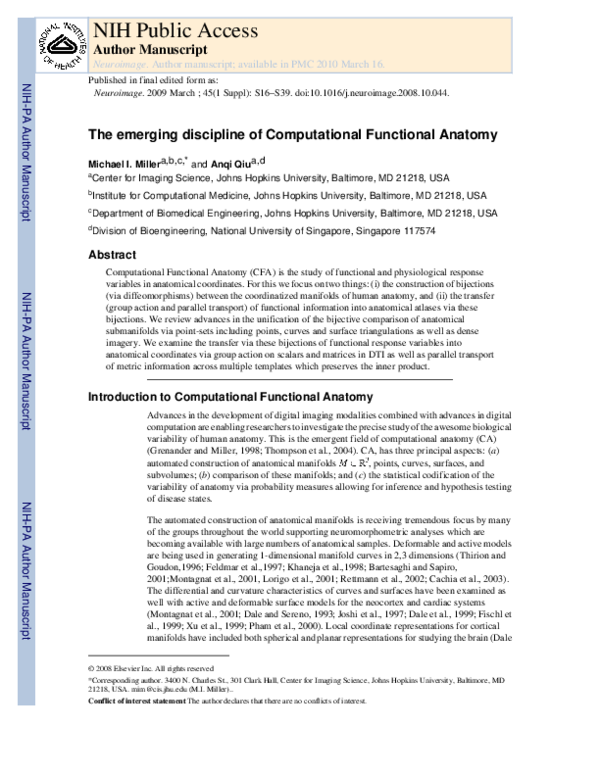 Pdf The Emerging Discipline Of Computational Functional Anatomy