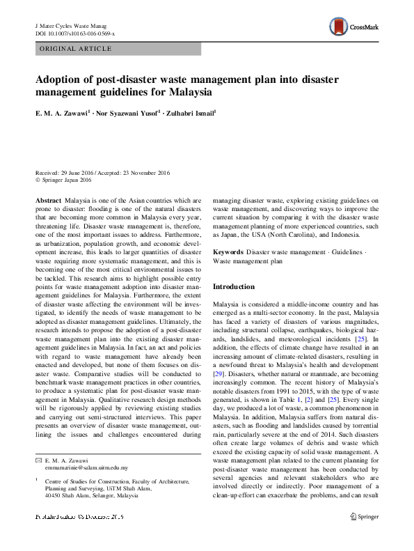(PDF) Adoption of post-disaster waste management plan into disaster ...