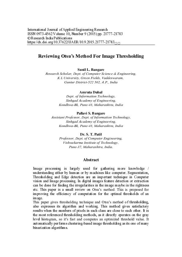 (PDF) Reviewing Otsu’s Method For Image Thresholding