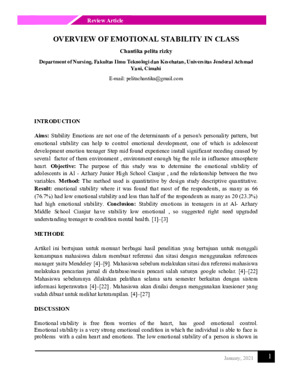 (PDF) OVERVIEW OF EMOTIONAL STABILITY IN CLASS