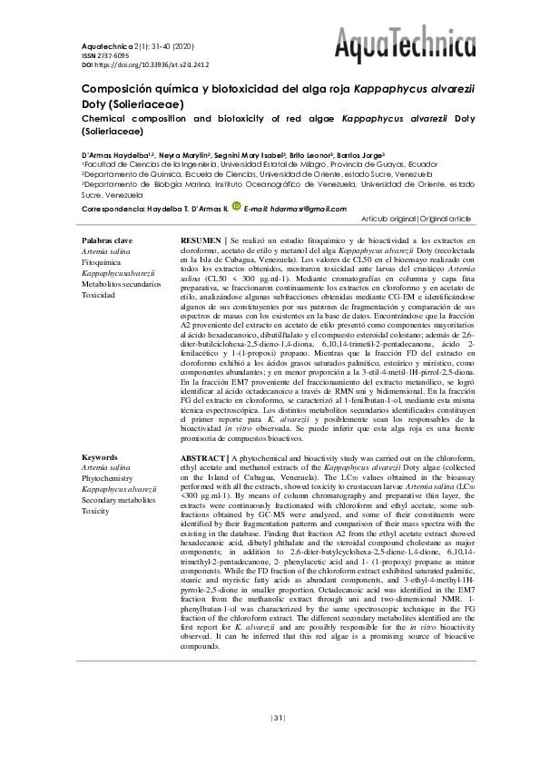 (PDF) Composición química y biotoxicidad del alga roja Kappaphycus ...