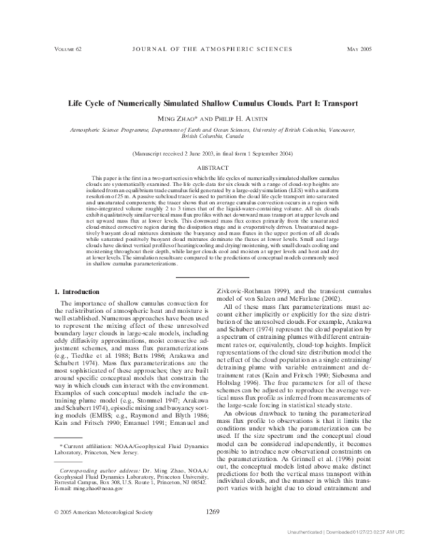 (PDF) Life Cycle of Numerically Simulated Shallow Cumulus Clouds. Part ...