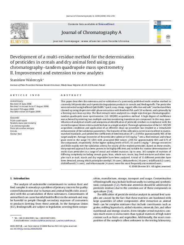 (PDF) Development of a multiresidue method for the determination of multiclass pesticides in ...