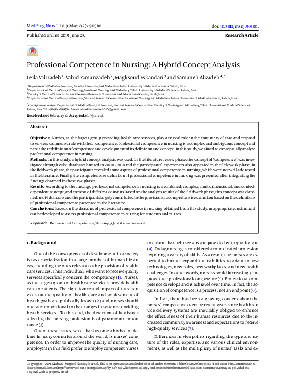 (PDF) Professional Competence in Nursing: A Hybrid Concept Analysis