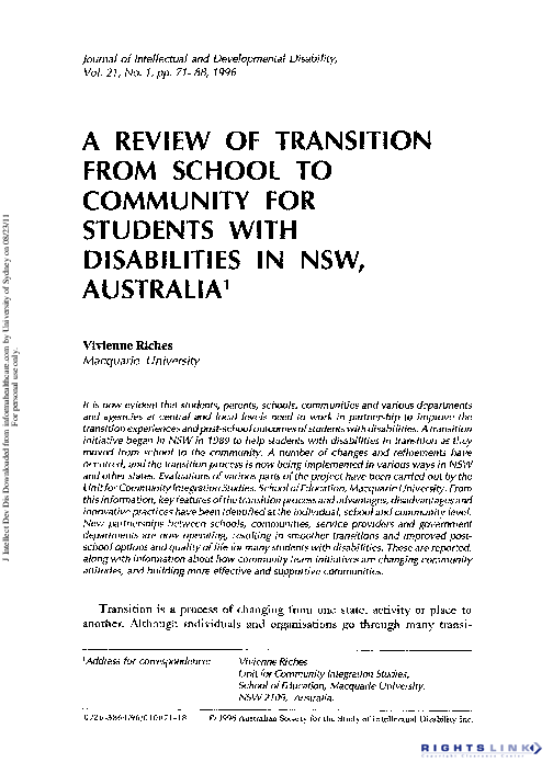 (PDF) A REVIEW OF TRANSITION FROM SCHOOL TO COMMUNITY FOR STUDENTS WITH ...