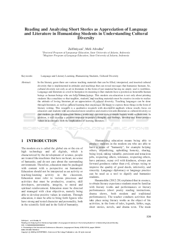 (PDF) Reading and Analyzing Short Stories as Appreciation of Language ...