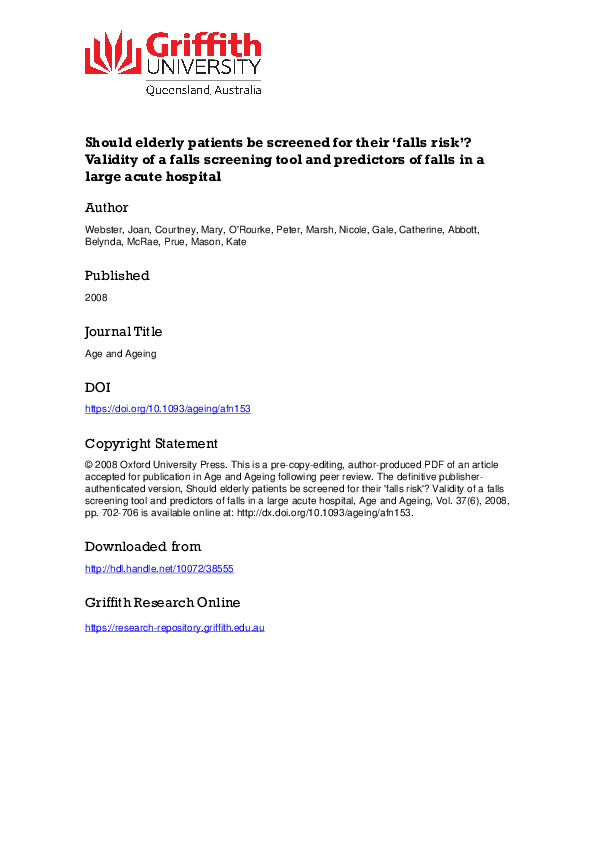 (PDF) Should elderly patients be screened for their 'falls risk ...