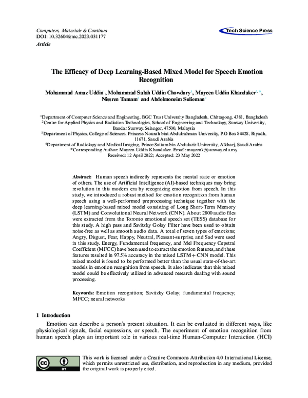 (PDF) The Efficacy of Deep Learning-Based Mixed Model for Speech ...