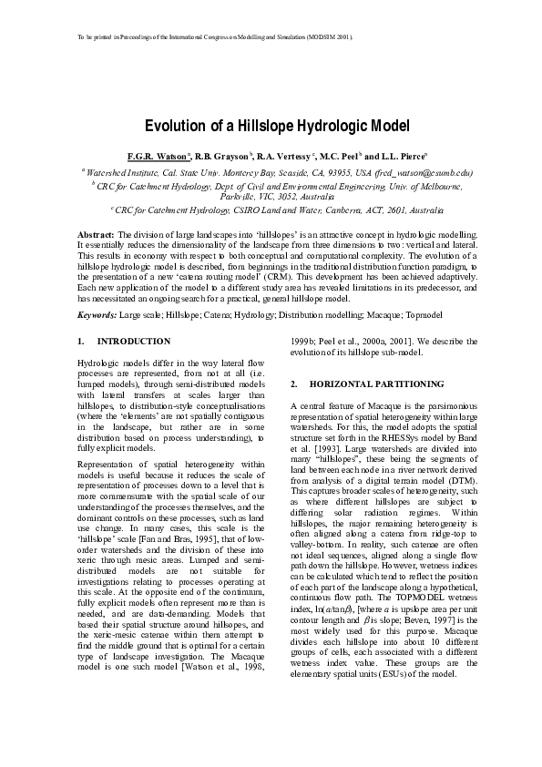 (PDF) Evolution of a hillslope hydrologic model