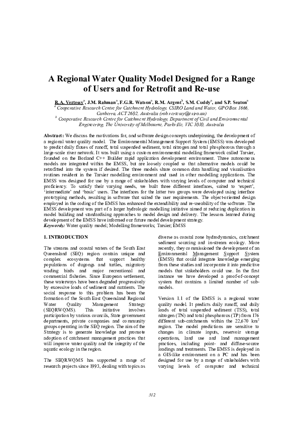 (PDF) A regional water quality model designed for a range of users and for retrofit and re-use