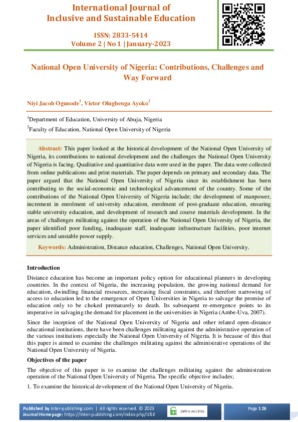 (PDF) National Open University of Nigeria: Contributions, Challenges ...