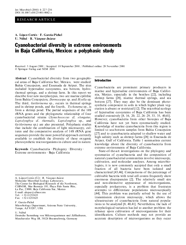 (PDF) Cyanobacterial diversity in extreme environments in Baja ...
