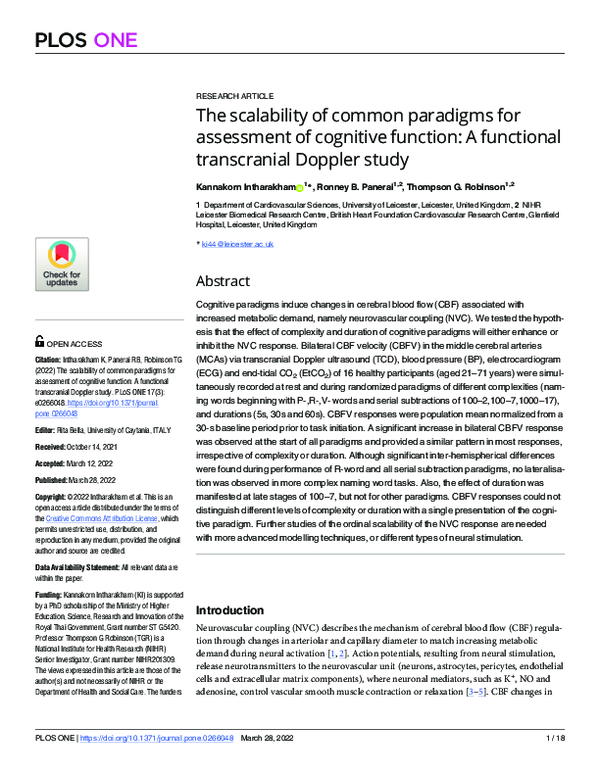 (PDF) The scalability of common paradigms for assessment of cognitive ...