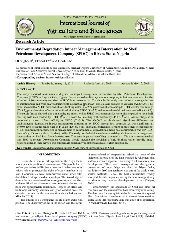 (PDF) Environmental Degradation Impact Management Intervention by Shell ...