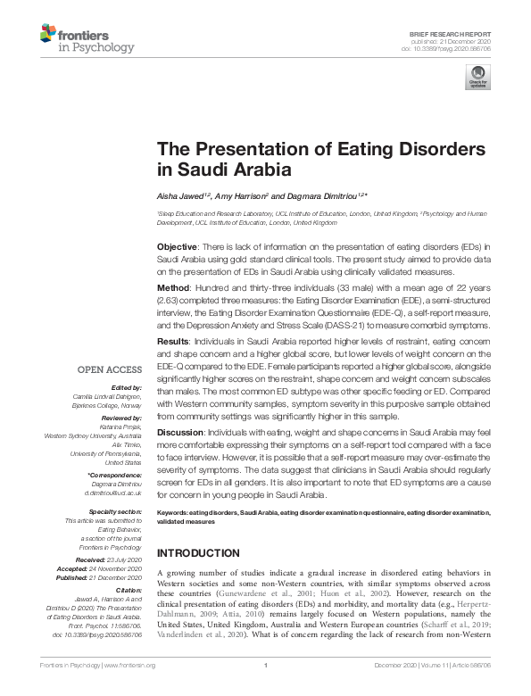 (PDF) The Presentation of Eating Disorders in Saudi Arabia