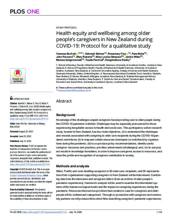(PDF) Health equity and wellbeing among older people’s caregivers in ...