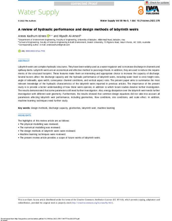 (PDF) A review of hydraulic performance and design methods of labyrinth weirs