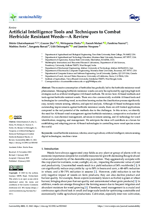 (PDF) Artificial Intelligence Tools and Techniques to Combat Herbicide Resistant Weeds—A Review
