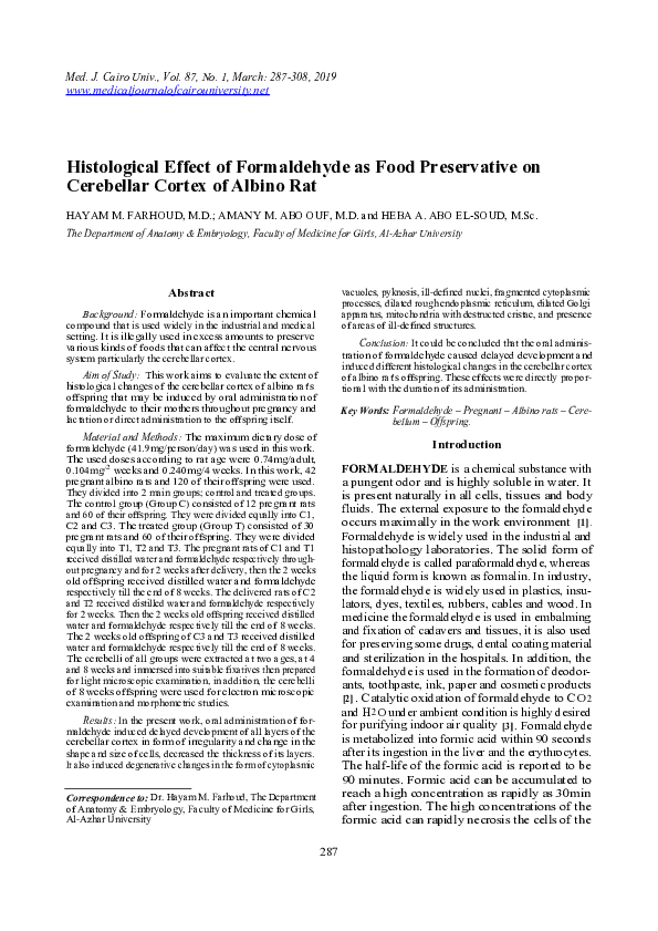 (PDF) Histological Effect of Formaldehyde as Food Preservative on ...
