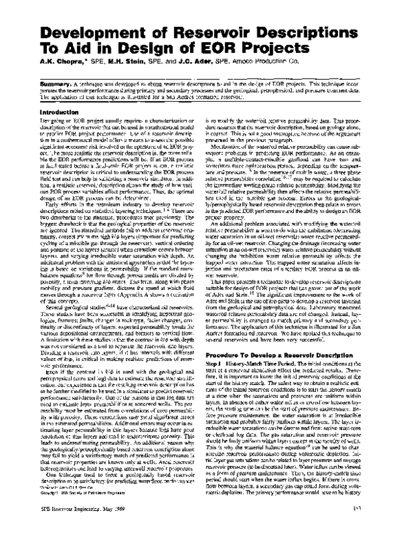 (PDF) Development of Reservoir Descriptions To Aid in Design of EOR ...