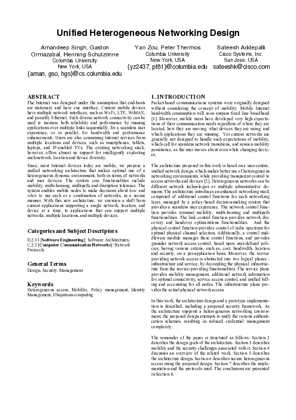 (PDF) Unified Heterogeneous Networking Design