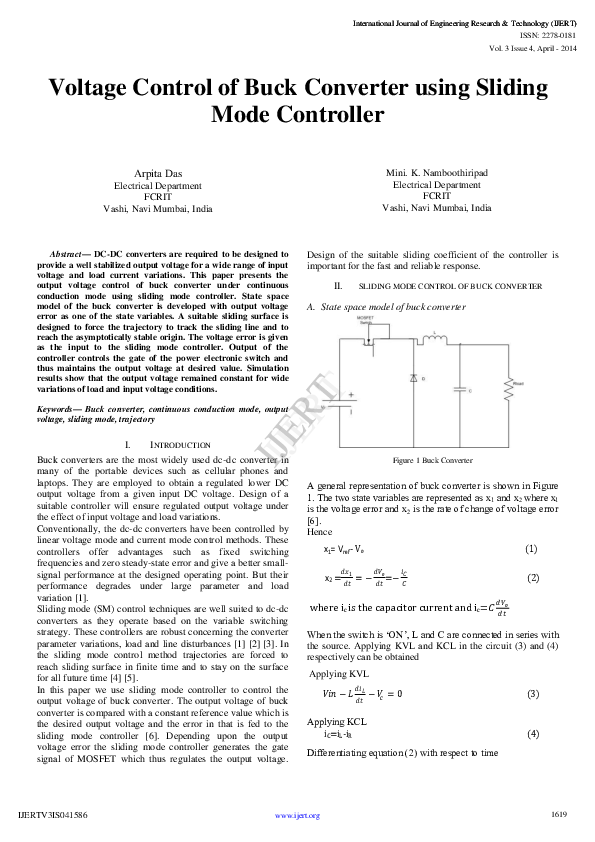 (PDF) Voltage Control of Buck Converter using Sliding Mode Controller