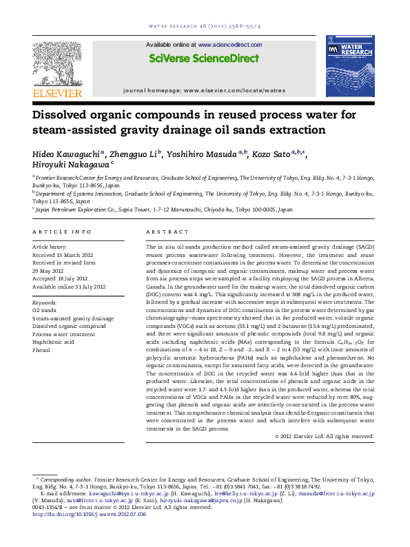 (PDF) Dissolved organic compounds in reused process water for steam-assisted gravity drainage ...