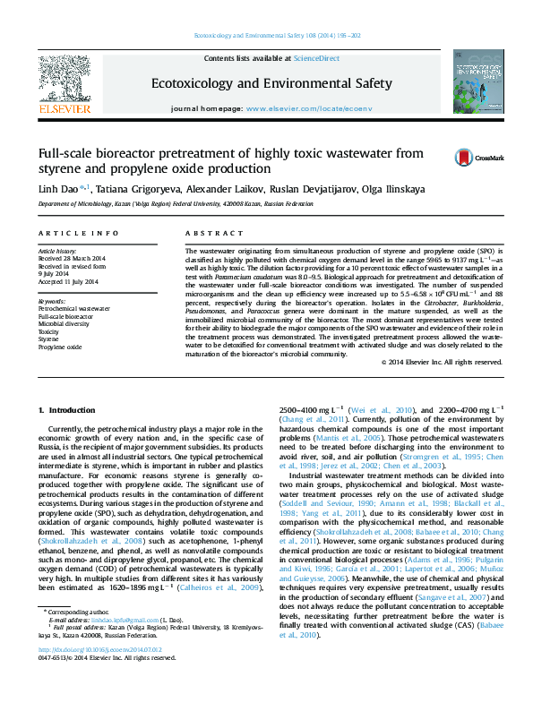 (PDF) Full-scale bioreactor pretreatment of highly toxic wastewater ...