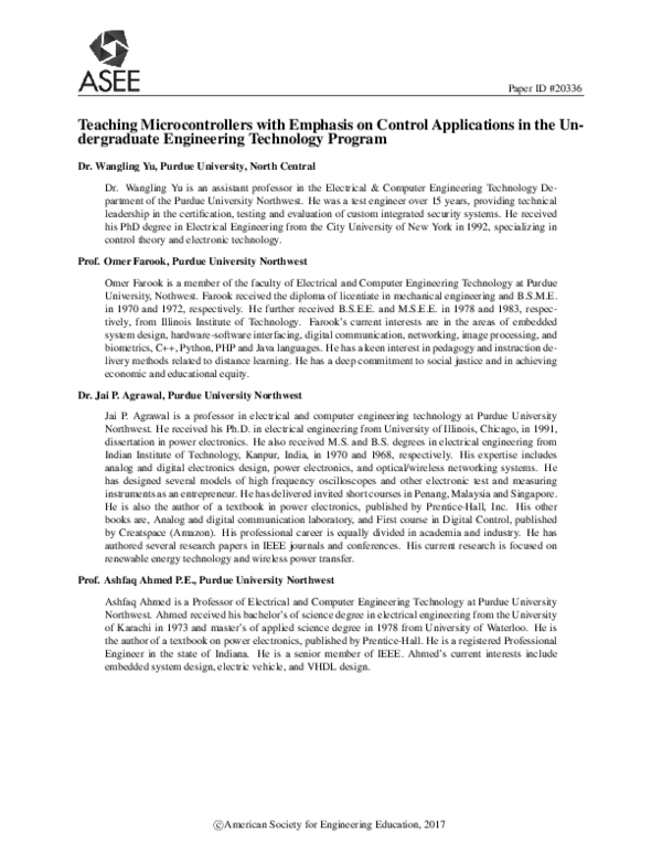 Pdf Board 63 Teaching Microcontrollers With Emphasis On Control