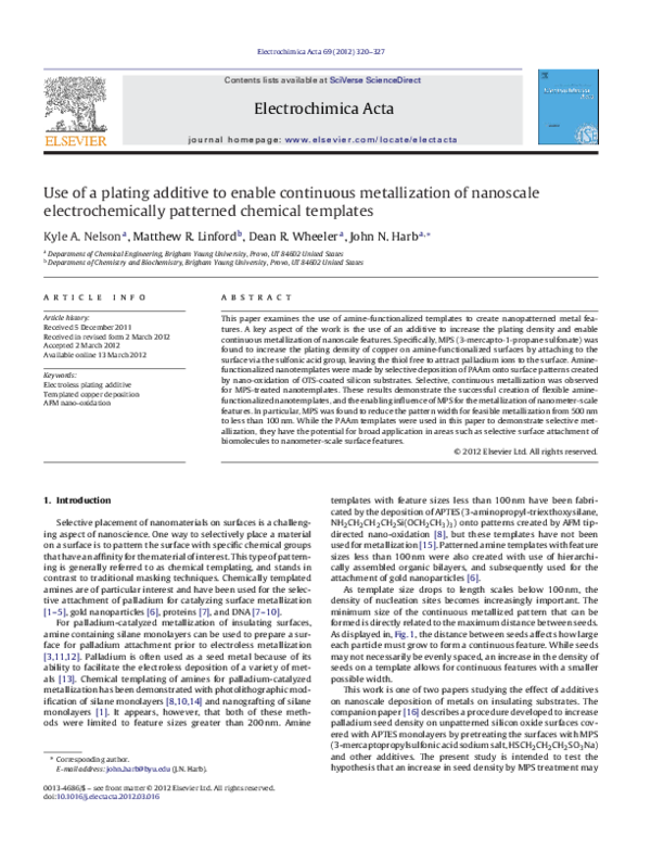 (PDF) Use of a plating additive to enable continuous metallization of ...