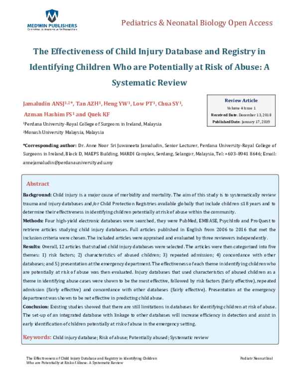 (PDF) The Effectiveness of Child Injury Database and Registry in Identifying Children Who are ...