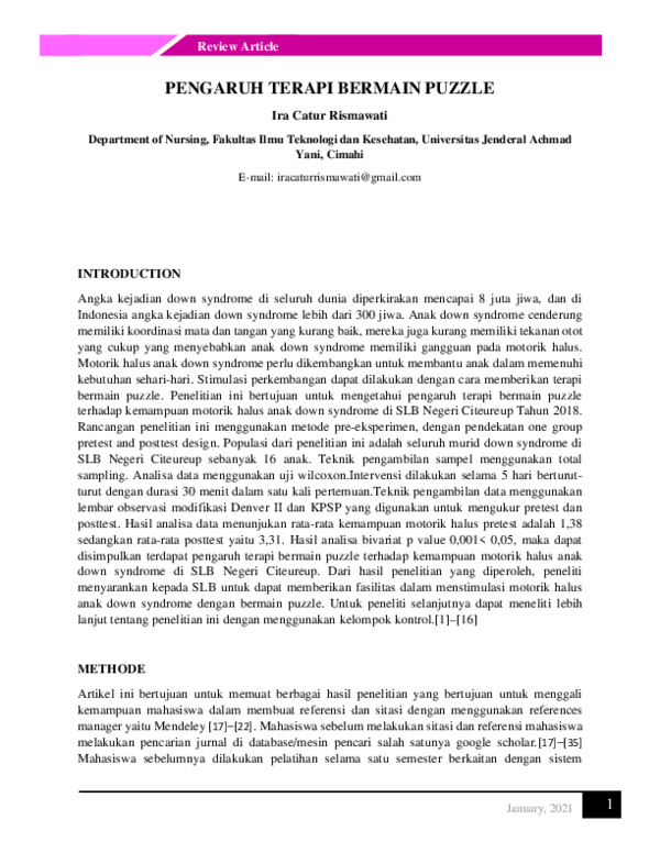(PDF) PENGARUH TERAPI BERMAIN PUZZLE