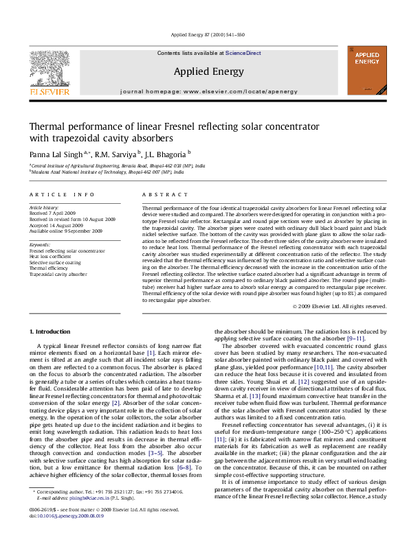 (PDF) Thermal performance of linear Fresnel reflecting solar ...