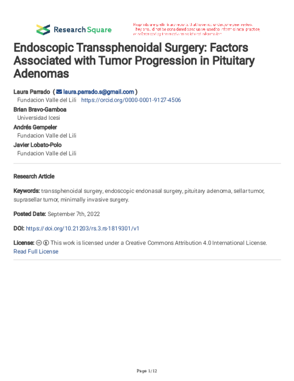 (PDF) Endoscopic Transsphenoidal Surgery: Factors Associated with Tumor ...