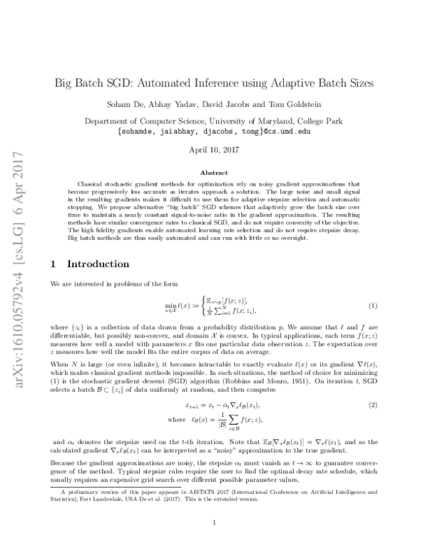 (PDF) Big Batch SGD: Automated Inference using Adaptive Batch Sizes (PDF) Big Batch SGD: Automated Inference using Adaptive Batch Sizes