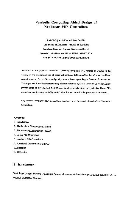 (PDF) Symbolic computing aided design of nonlinear PID controllers