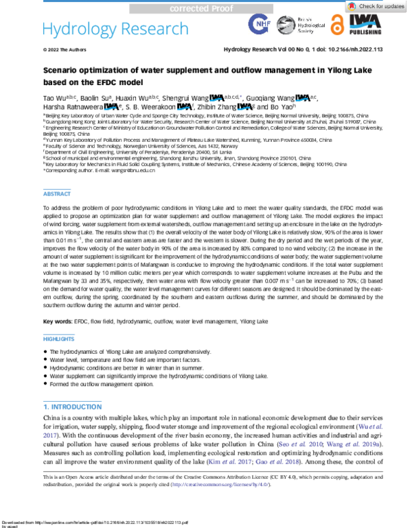 (PDF) Scenario optimization of water supplement and outflow management ...