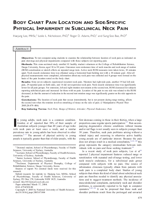 (PDF) Body Chart Pain Location and Side-Specific Physical Impairment in ...