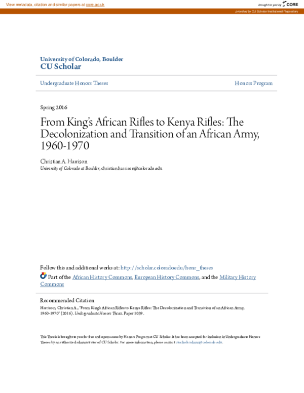 (PDF) From King’s African Rifles to Kenya Rifles: The Decolonization ...