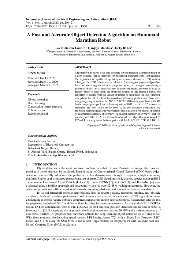 Pdf A Fast And Accurate Object Detection Algorithm On Humanoid