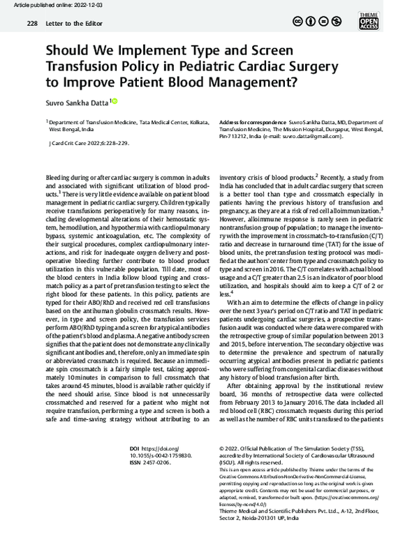 (PDF) Should We Implement Type and Screen Transfusion Policy in ...