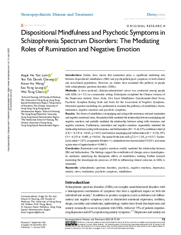 (PDF) Dispositional Mindfulness and Psychotic Symptoms in Schizophrenia ...